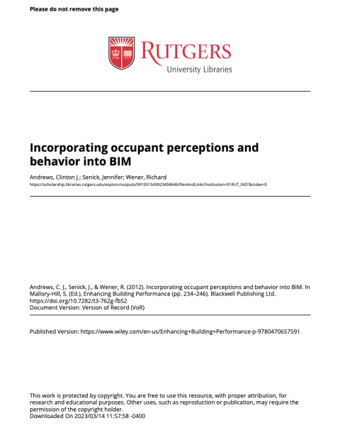 Incorporating Occupant Perceptions And Behavior Into Bim Center For